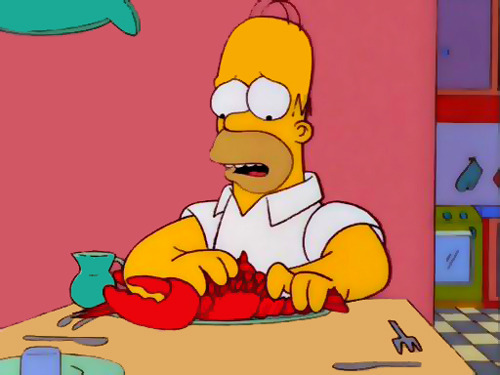 Homer with Pinchy at table – Michael's TV Tray